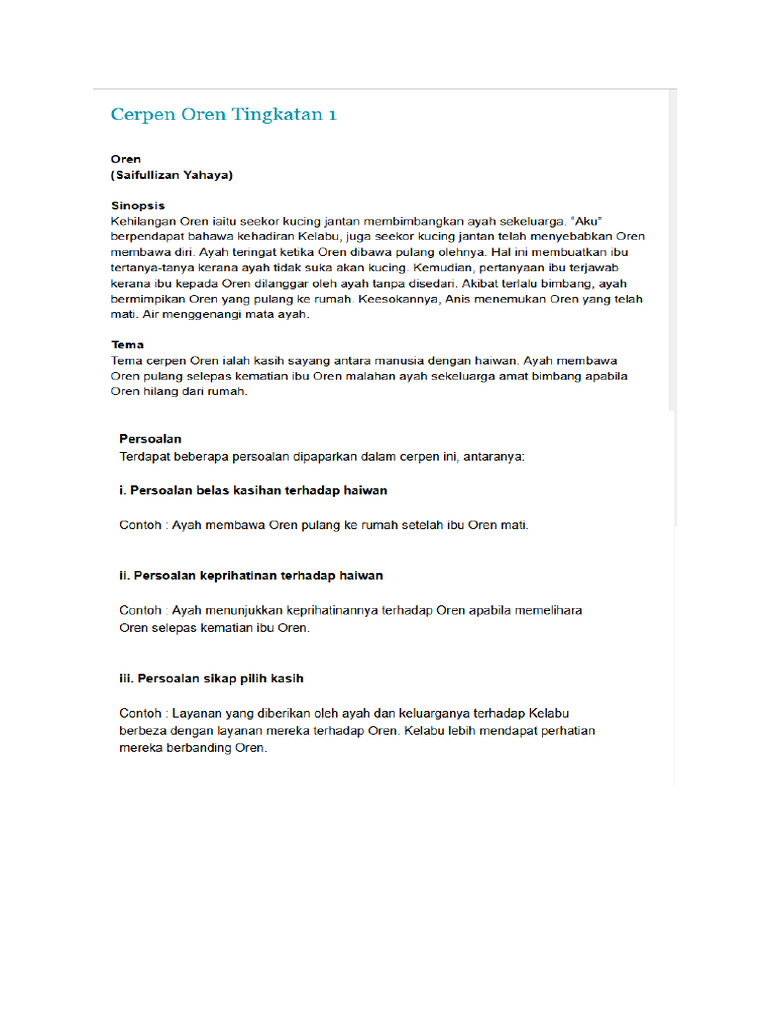 Cerpen Oren Nota | PDF