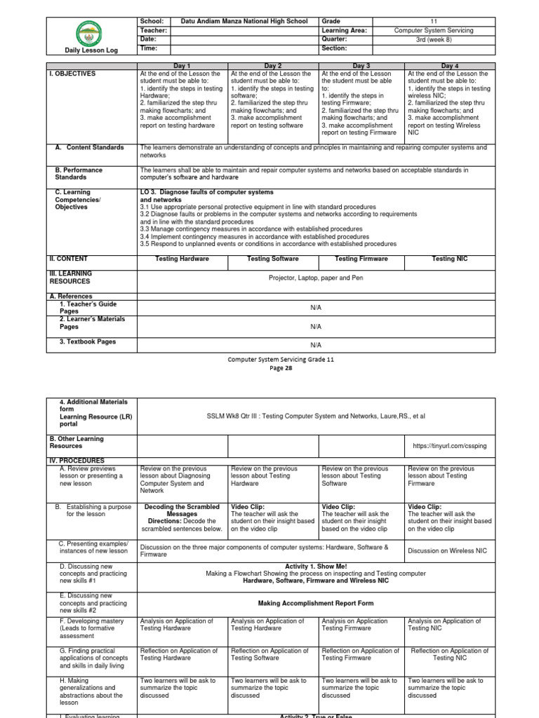 DLL CSS11 Week8 | PDF | Educational Assessment | Learning