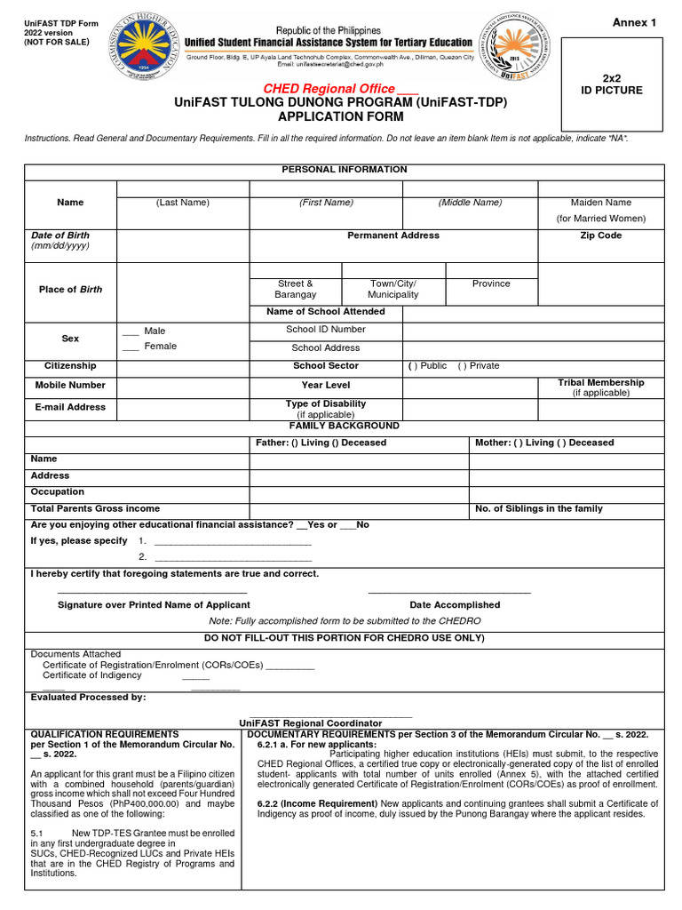 Annex 1 TDP FORM - Updated | PDF