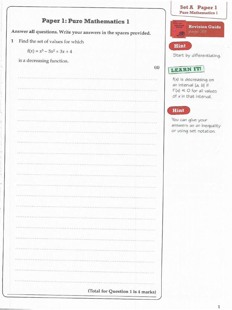 Set A Paper 1 Pure Maths Questions | PDF
