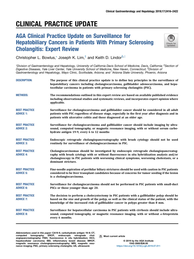 AGA Clinical Practice Update On Surveillance For Hepatobiliary Cancers in Patients With Primary ...
