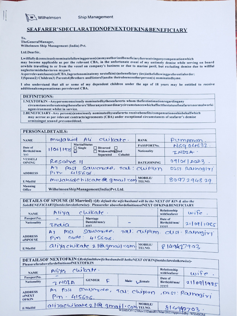 Seafarer Declaration | PDF