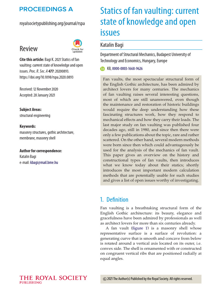 Statics of Fan Vaulting Current State of Knowledge | PDF | Vault ...