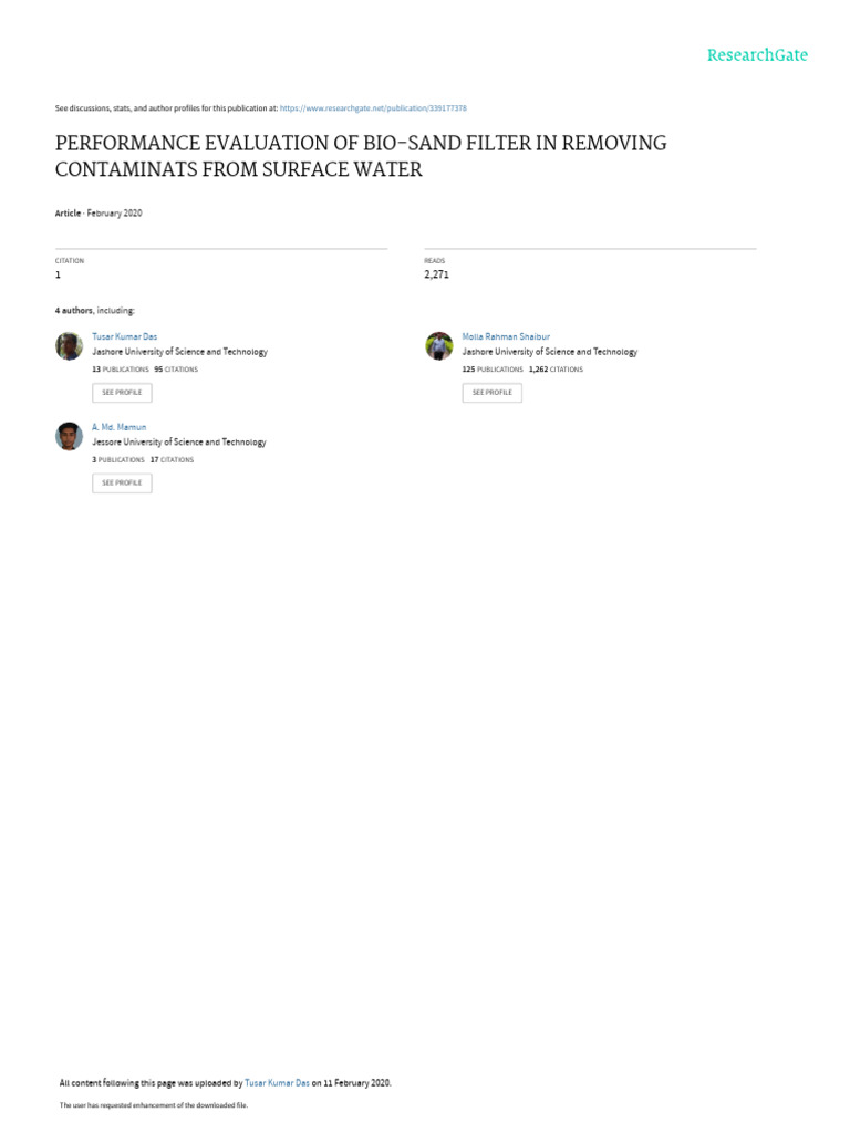 Pond Sand Filter | PDF | Drinking Water | Water Purification