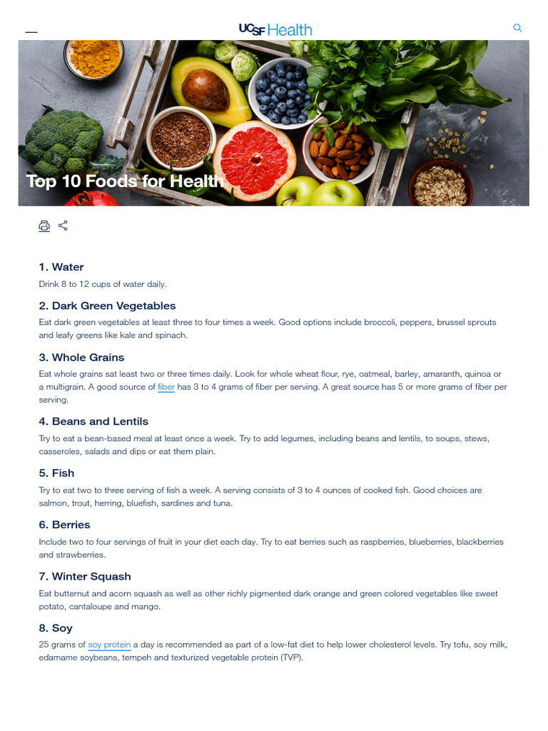 Top 10 Foods For Health - Patient Education - UCSF Health | PDF ...