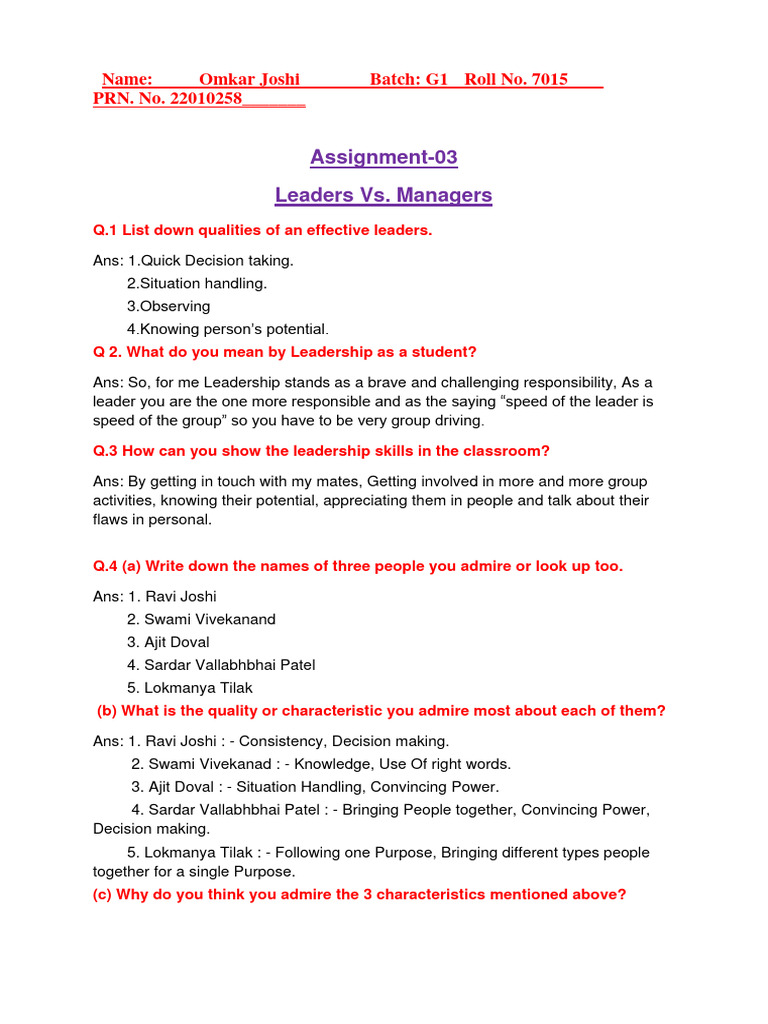 Leadership and Management-Assignment | PDF