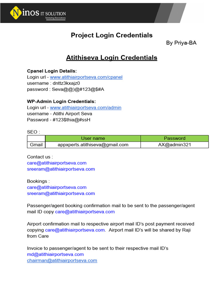 Project Login Credentials | PDF | Login | User (Computing)