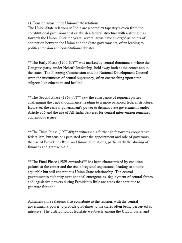 Union-State Relations Tensions in India | PDF | Governance | Government