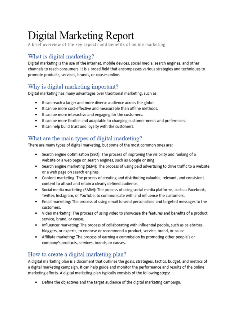 Digital Marketing Report | PDF | Digital Marketing | Social Media Marketing