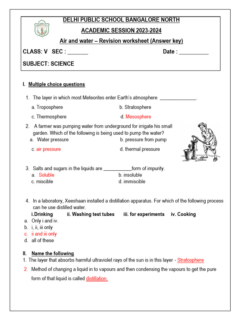 Air and Water Practice Worksheet | PDF | Atmosphere Of Earth | Water