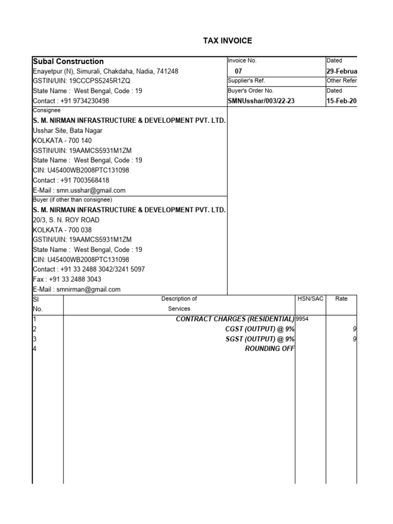 Kolkata Construction Tax Invoice | PDF | Economies | Public Finance