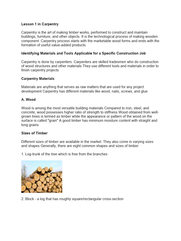 Lesson 1 in Carpentry | PDF | Lumber | Drill