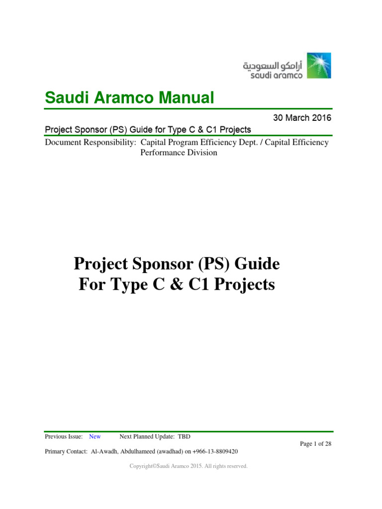 Saudi Aramco Manual: Project Sponsor (PS) Guide For Type C & C1 Projects | Download Free PDF ...