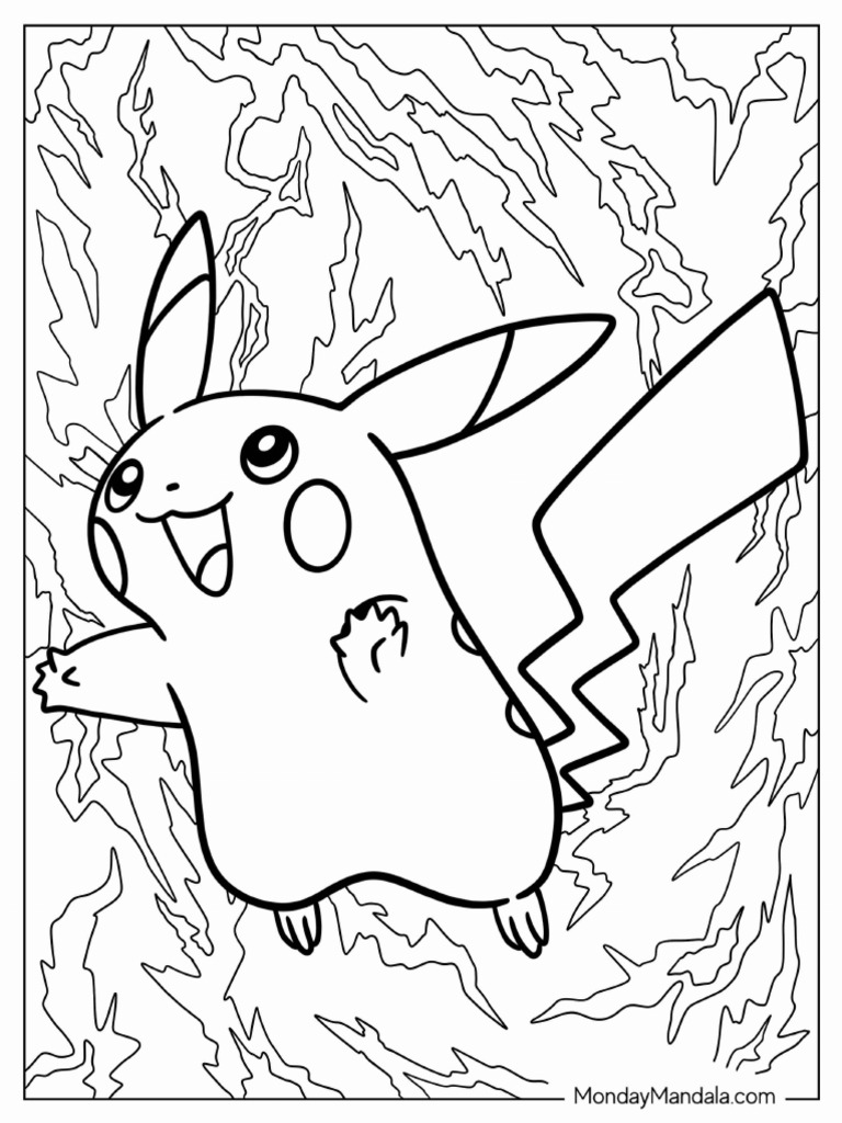 Smiling Pikachu Cartoon Coloring Sheet | PDF