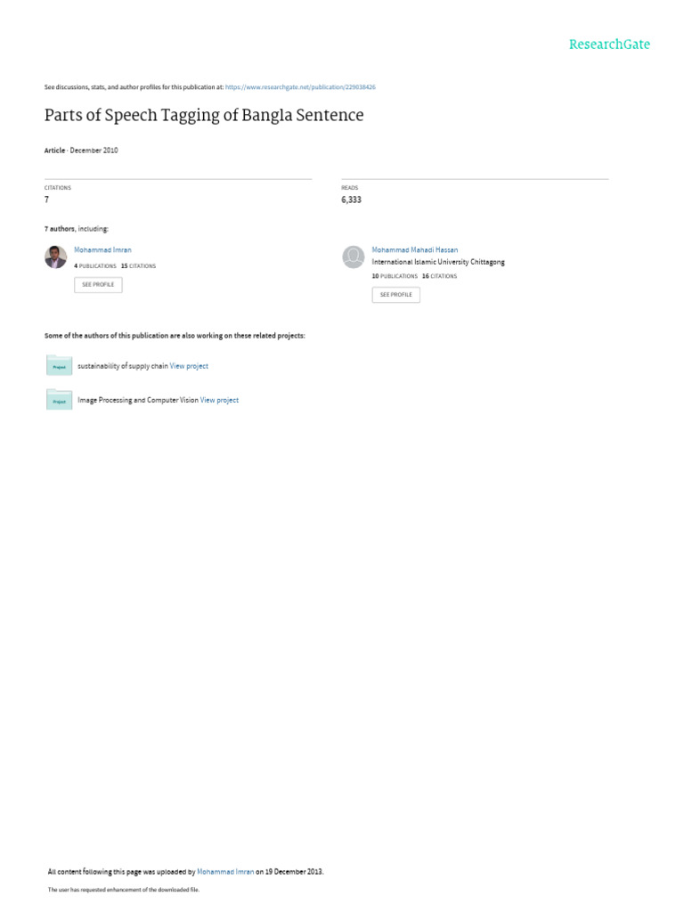 Parts of Speech Tagging of Bangla Sentence | PDF | Morphology ...