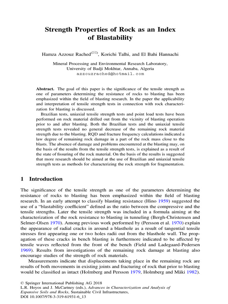 Rock Tensile Strength and Blastability Analysis | PDF | Strength Of ...