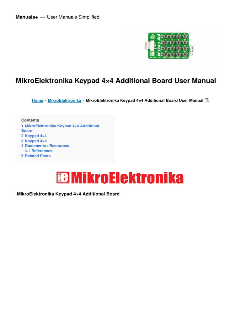 Keypad 4x4 Additional Board Manual | PDF | Microcontroller | Input/Output