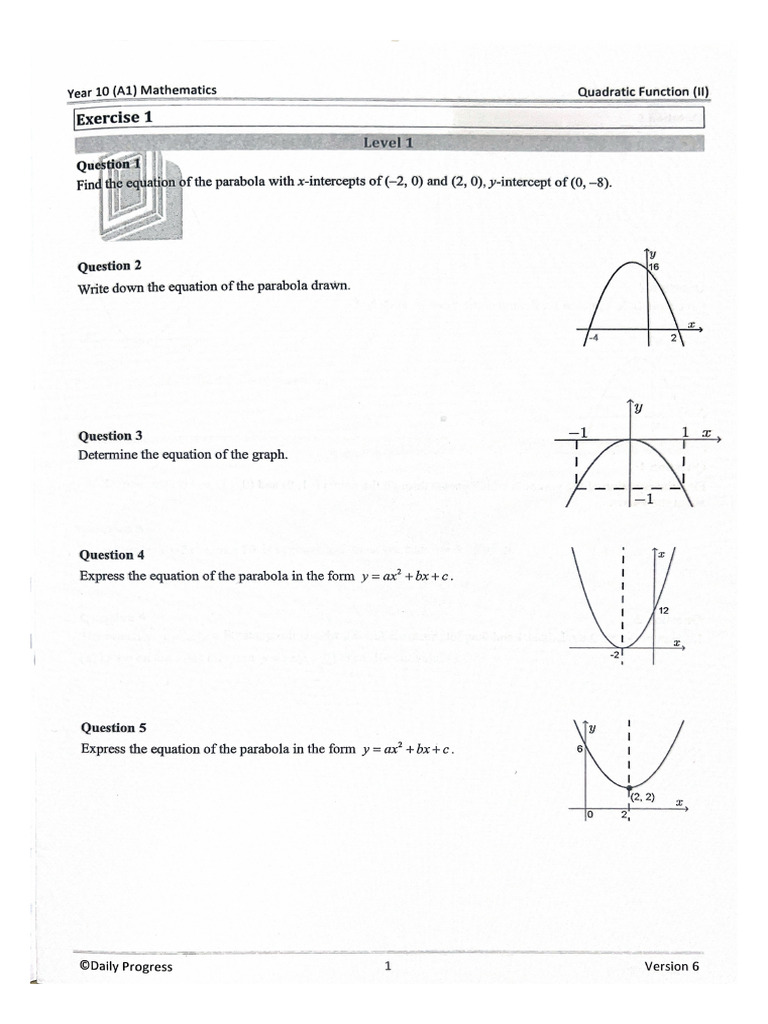 Quadratic Functions 2 W Solutions | PDF