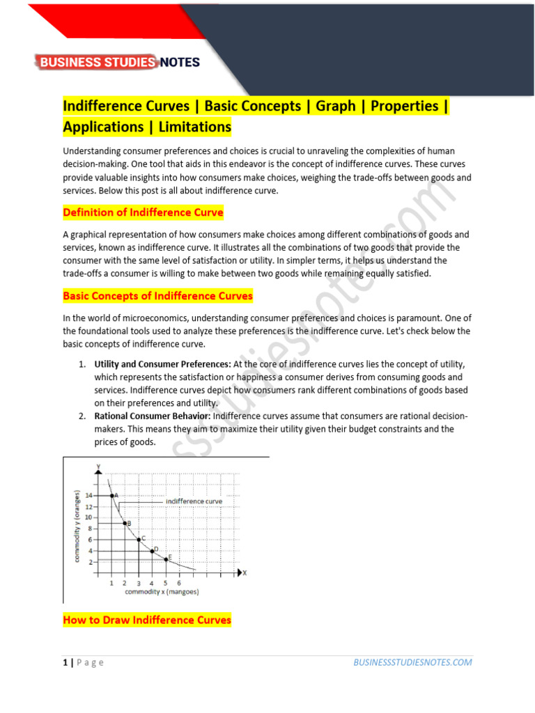 Indifference Curves Basic Concepts Graph Properties Applications Limitations | PDF