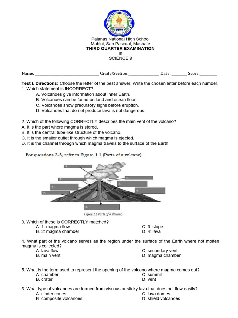 q3 Science 9 Exam | PDF | Volcano | Types Of Volcanic Eruptions