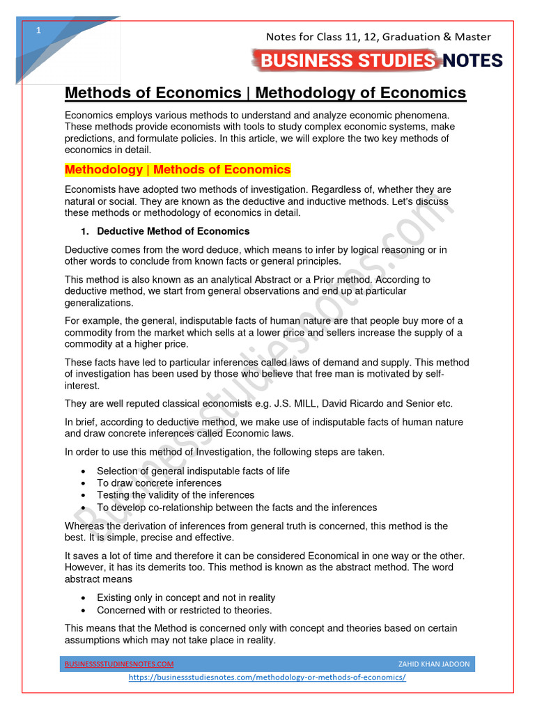 Methods Of Economics Methodology Of Economics Pdf Economics Inductive Reasoning