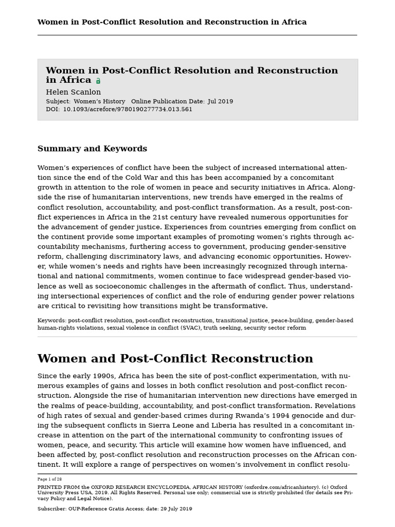 Women in Post Conflict Resolution and Re | PDF | Violence | Rwandan ...