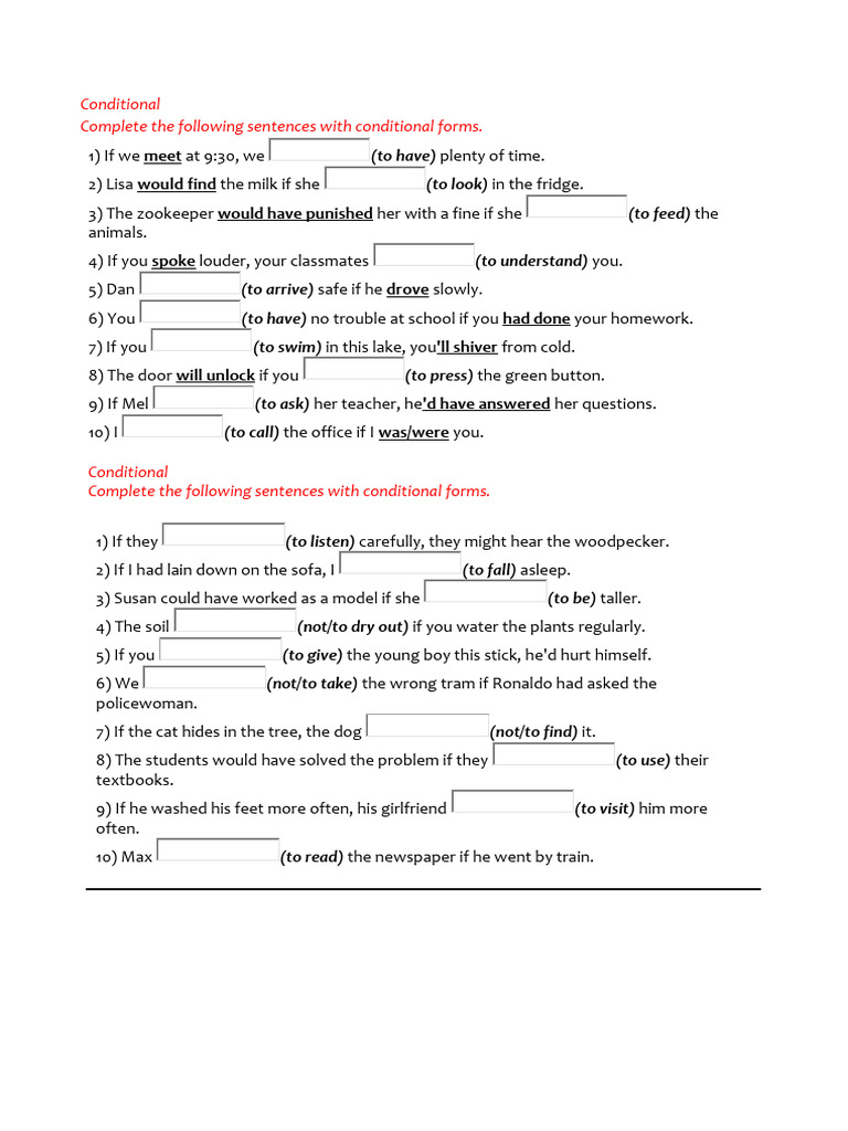 Conditional Exercises With Answers | PDF