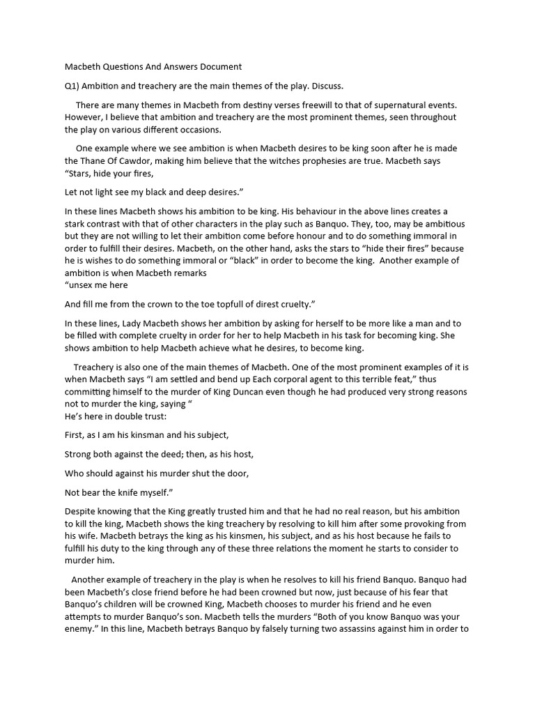Macbeth Questions and Answers Document | PDF | Macbeth