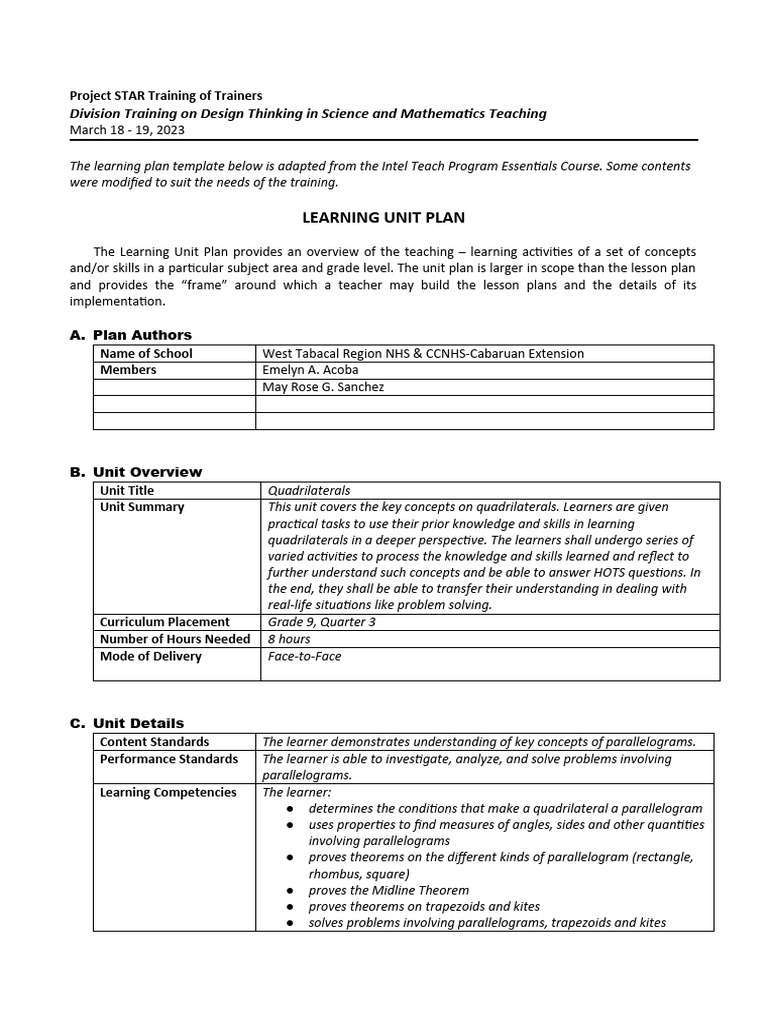 Cauayan South - Learning Unit Plan | PDF | Learning | Educational Assessment