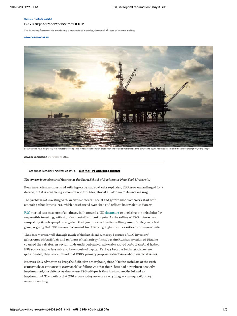 FT-ESG-RIP-Ashwat Damodaran-23Oct2023 | PDF