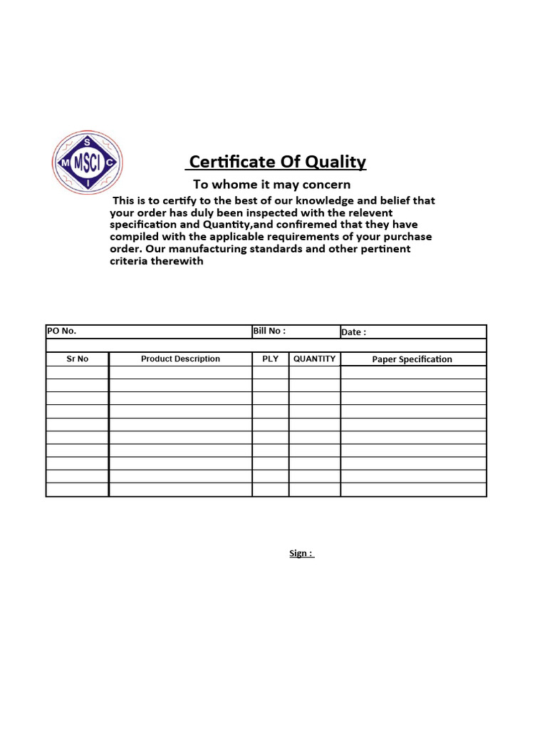 Quality Certificate | PDF