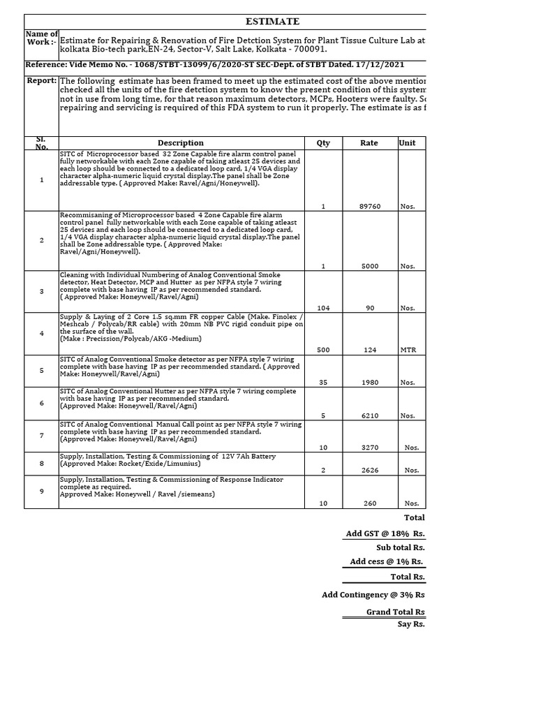 SITC Estimate for HVAC and Fire Systems | PDF | Electrical Wiring ...