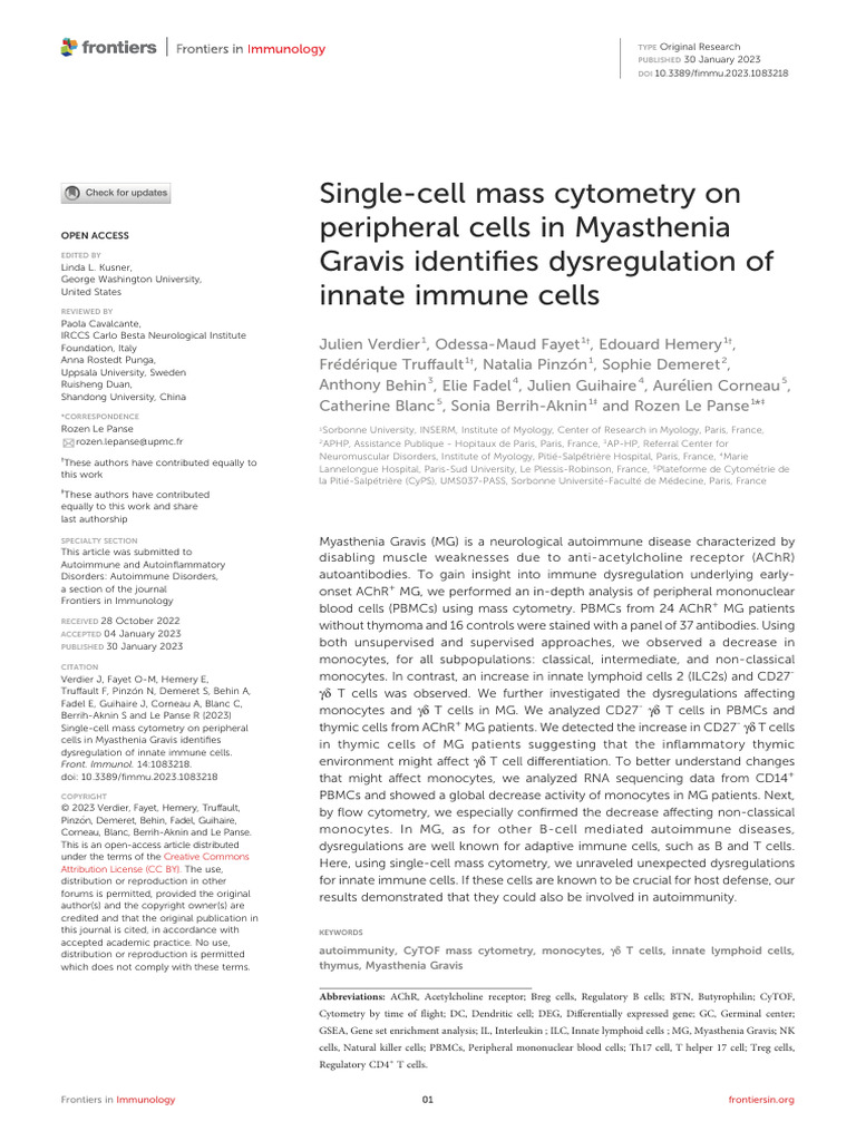 2023-Single-Cell Mass Cytometry in MG | PDF | Thymus | Monocyte