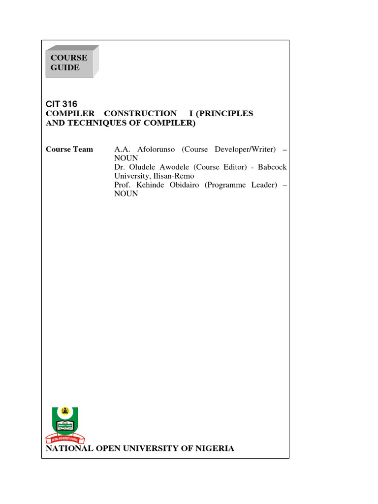 CIT 316 Compiler Construction I March 24 2022 | PDF | Parsing | Linguistics