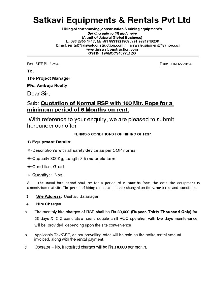 Quotation Normal RSP 800 Ambuja Realty | PDF | Economies