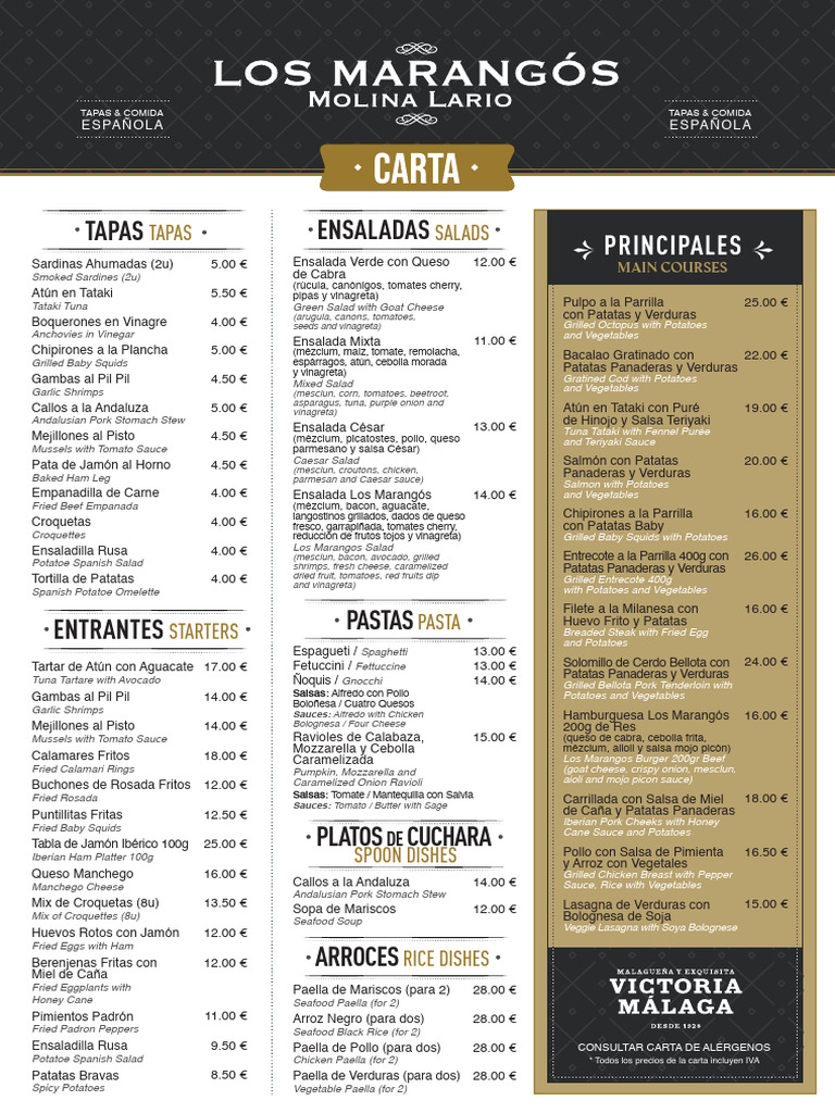 Carta Los Marangos Molina Lario | PDF | ensalada | Vinagreta