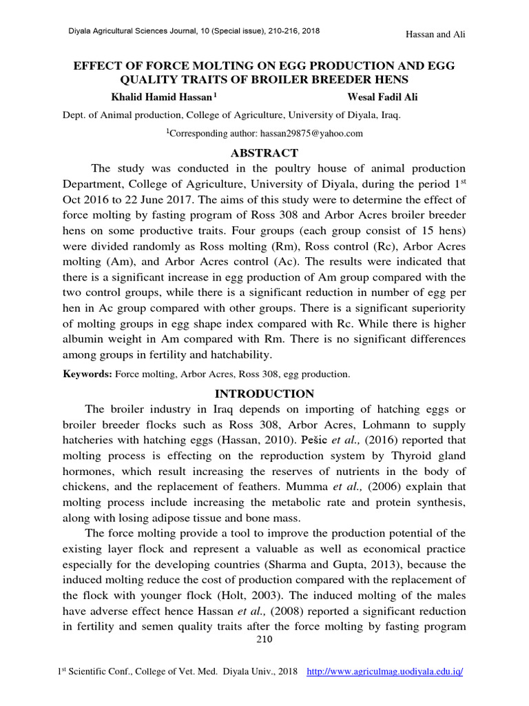 Effect of Force Molting On Egg Production and Egg Quality Traits of ...
