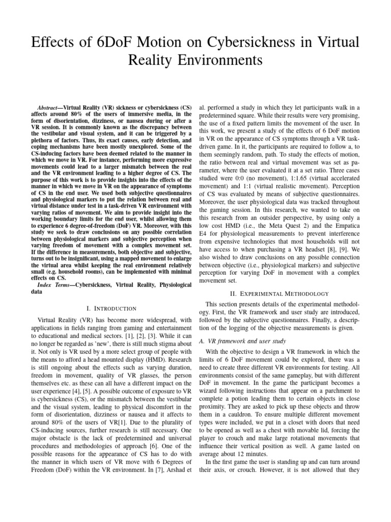 (User Experiences) 6DoF Motion Cybersickness | PDF | Virtual Reality | Interactivity