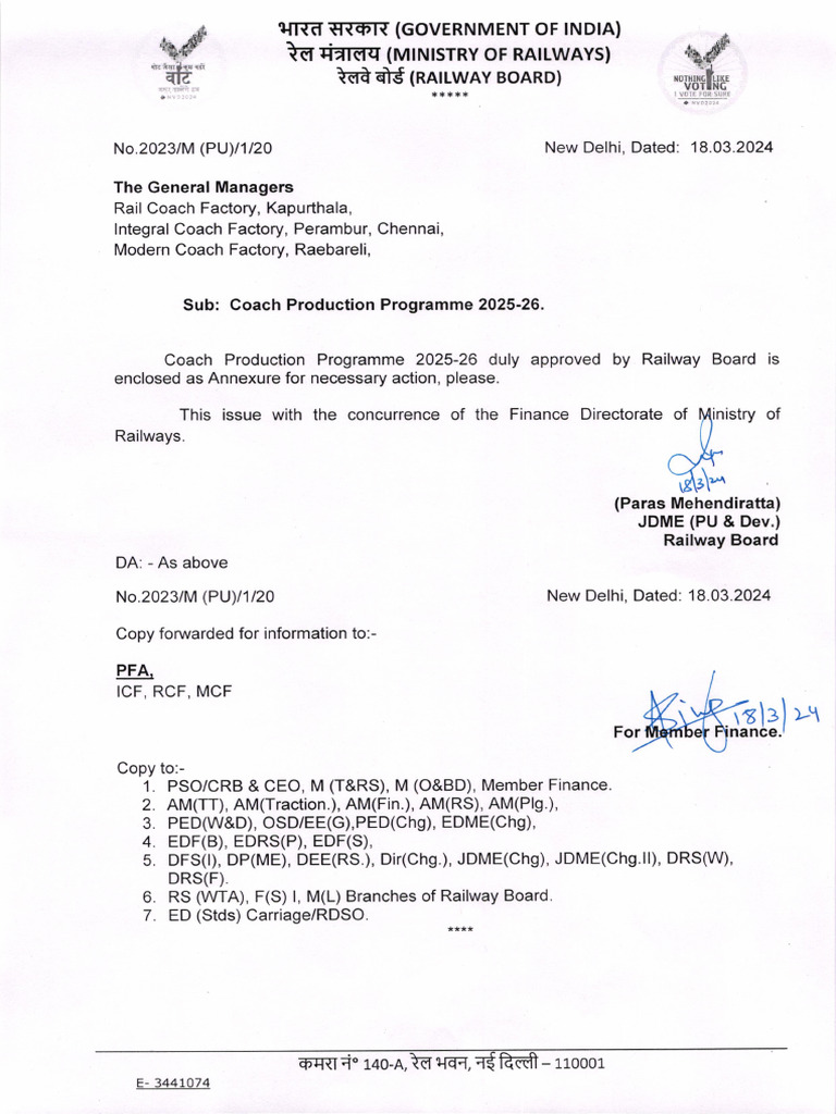 Coach Production Programme 2025-26 | PDF | Railway Companies | Rail ...