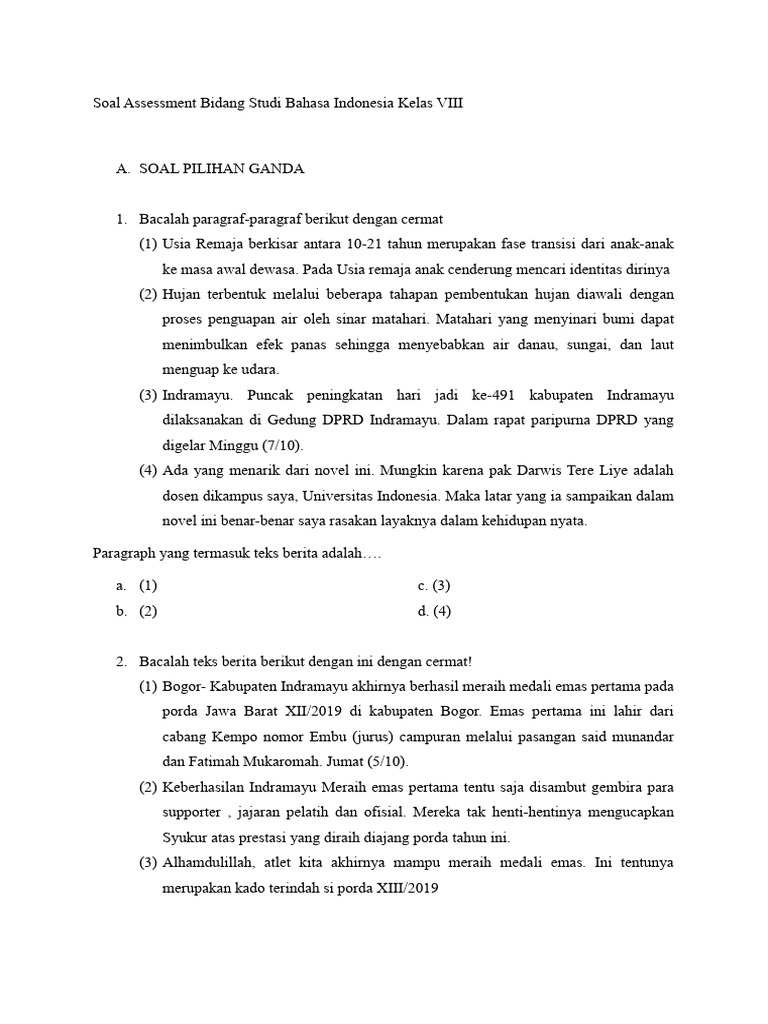 Soal Bahasa Indonesia Kelas VIII | PDF