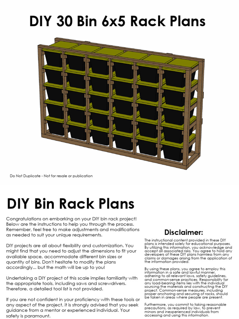 DIY 30-Bin Rack Plans Guide | PDF | Screw | Lumber