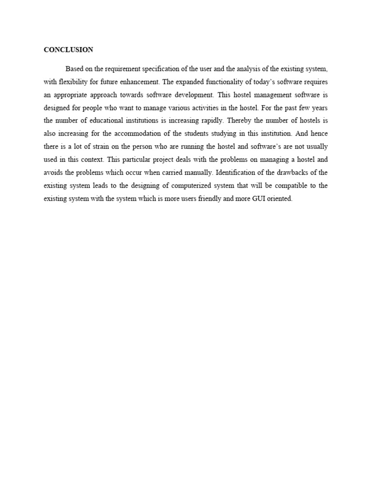 Hostel Management Software Conclusion | PDF