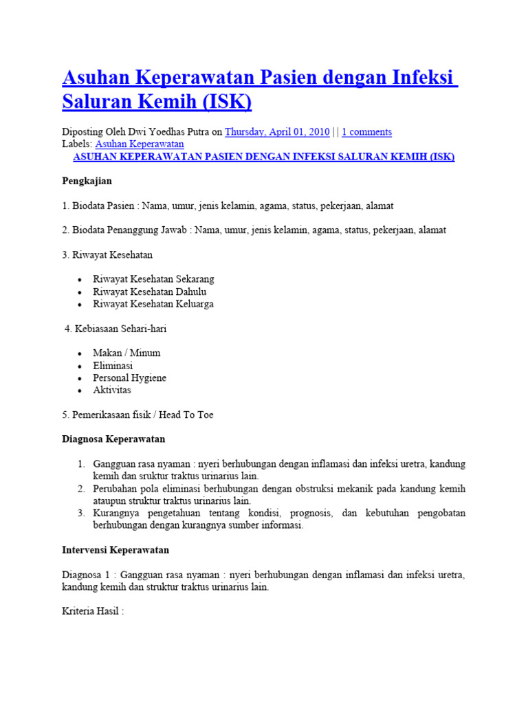Asuhan Keperawatan ISK: Panduan Lengkap | PDF