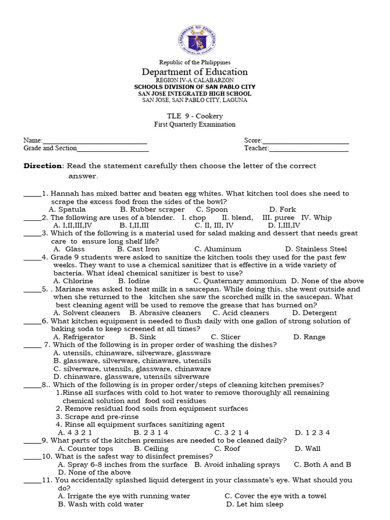Grade 9 Cookery Exam | PDF | Hors D'oeuvre | Foods