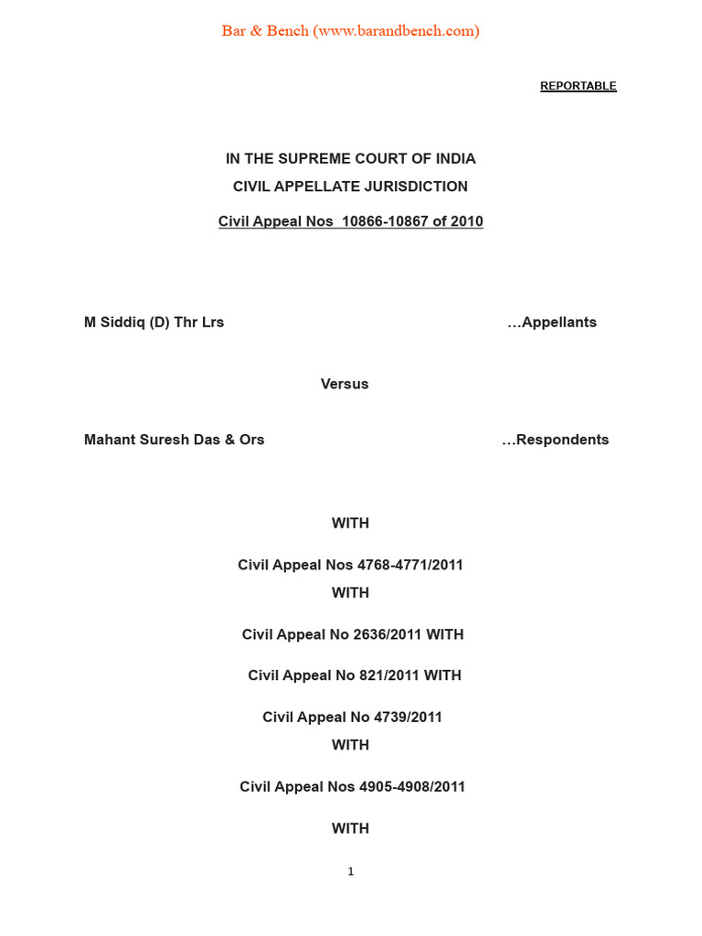 Ayodhya Judgment | Download Free PDF | Lawsuit | Judiciaries