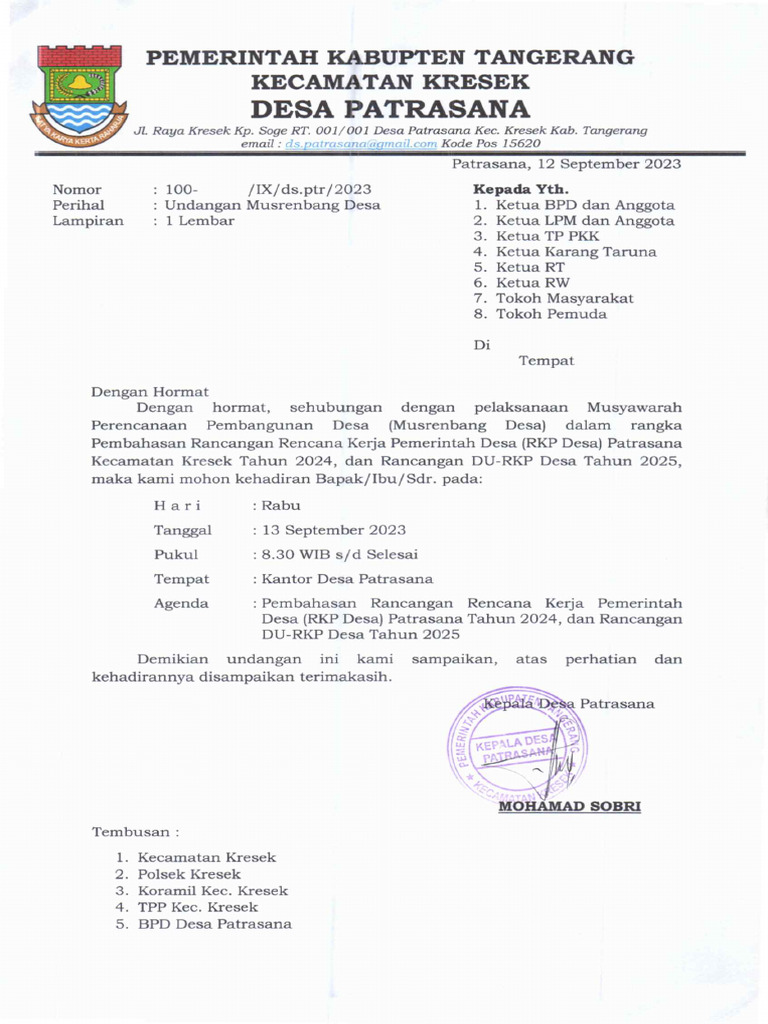 Surat Undangan Musrenbang | PDF