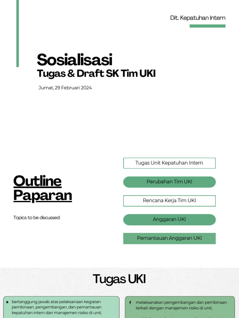 Sosialisasi Tugas Tim UKI Dan Anggaran | PDF
