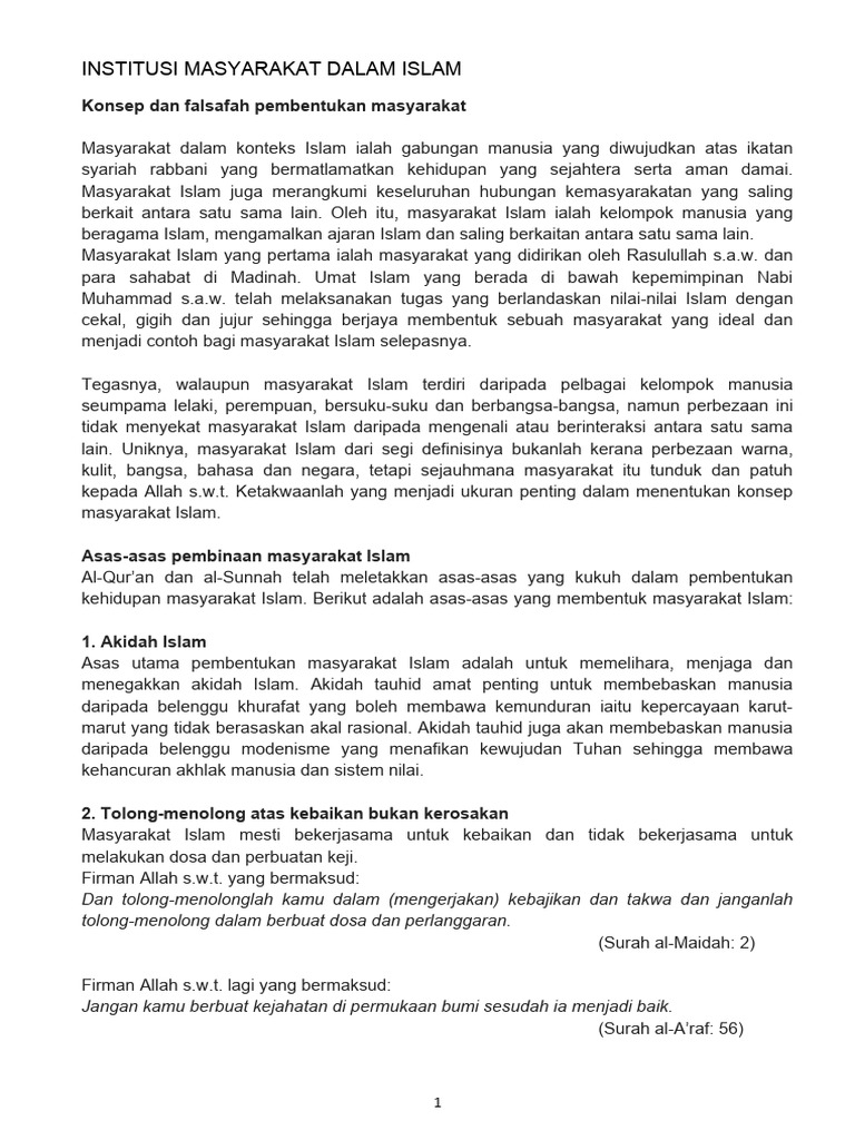 Institusi Masyarakat Dalam Islam | PDF