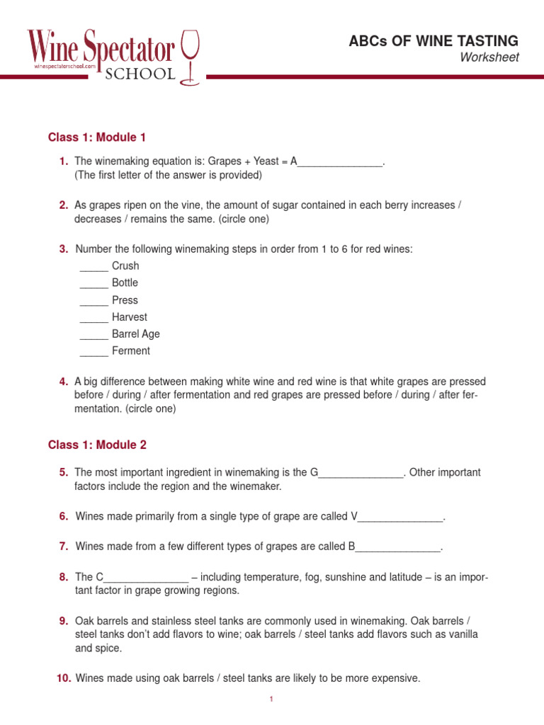 Abcs of Wine Tasting Worksheet | Download Free PDF | Winemaking | Wine
