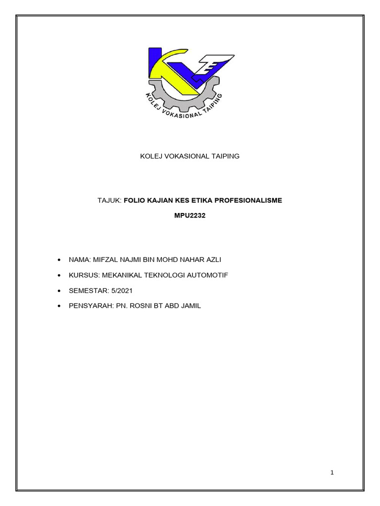 Folio Kajian Kes Etika Profesionalisme | PDF